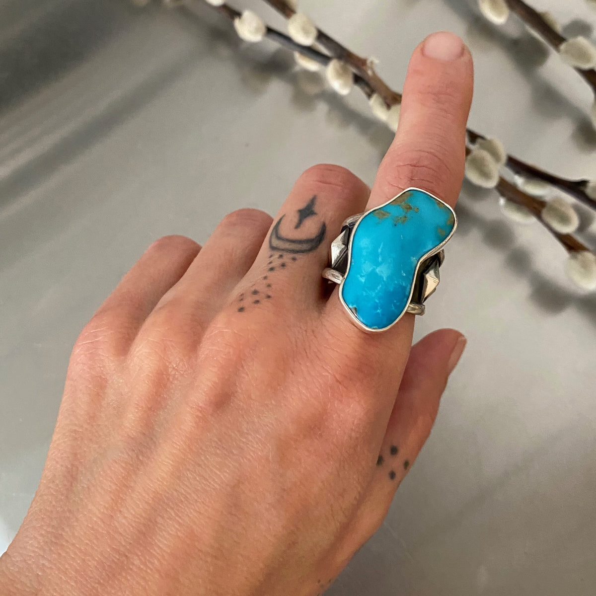 The Squiggle Signet Ring- Size 10- Kingman Turquoise and Sterling Silv – Myopic Void