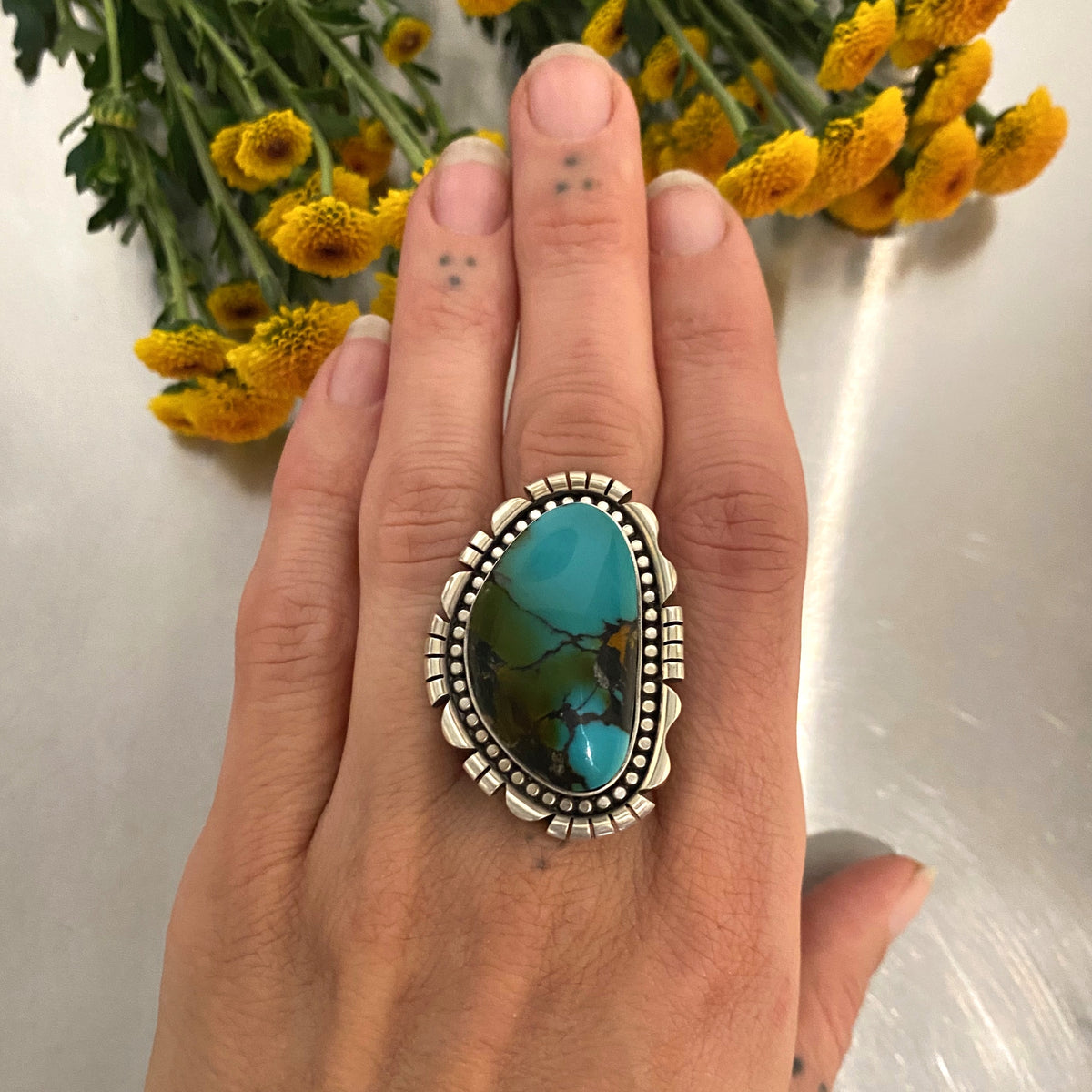The Salina Ring- Moon River Turquoise and Sterling Silver- Finished to – Myopic Void