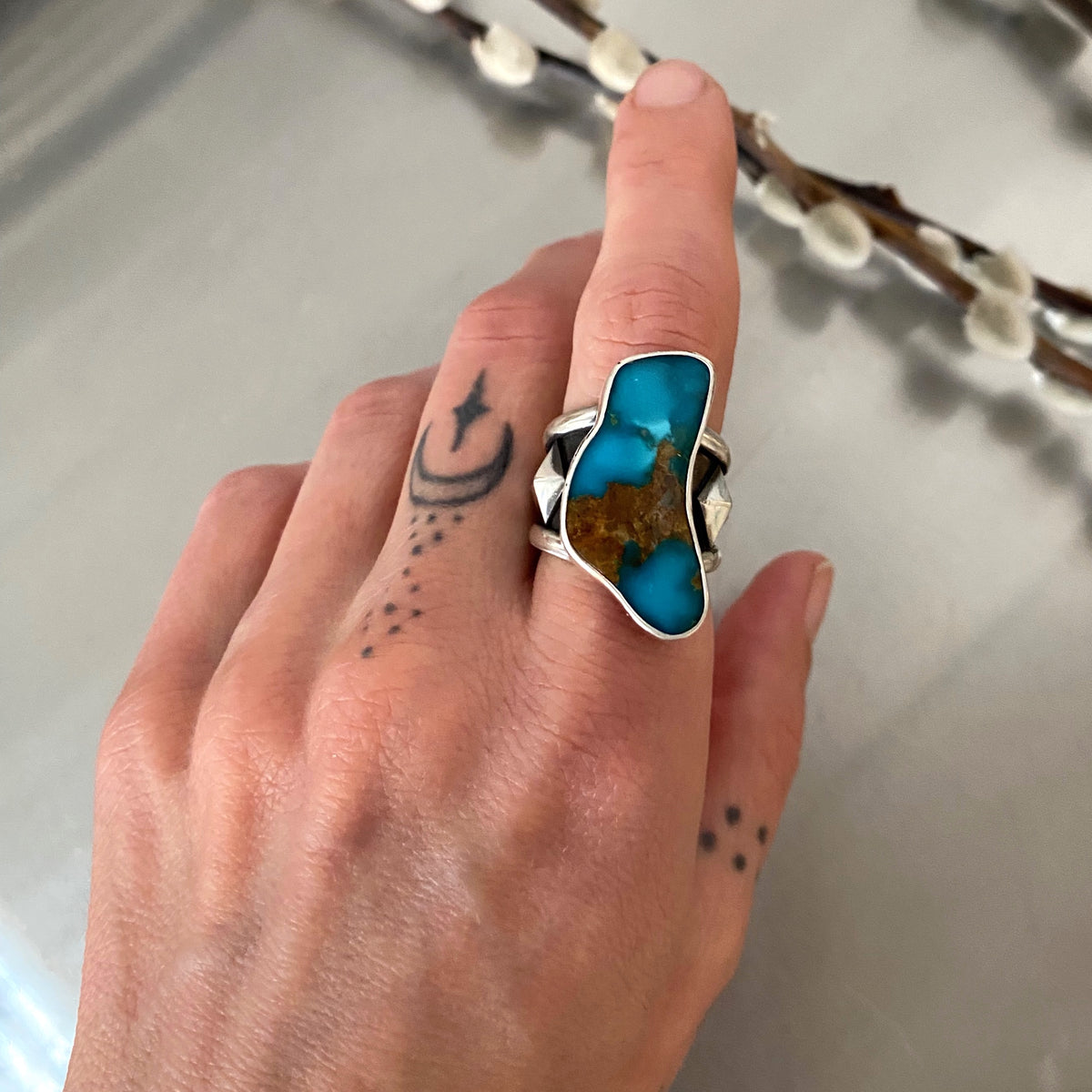 The Squiggle Signet Ring- Size 7.25- Kingman Turquoise and Sterling Si ...
