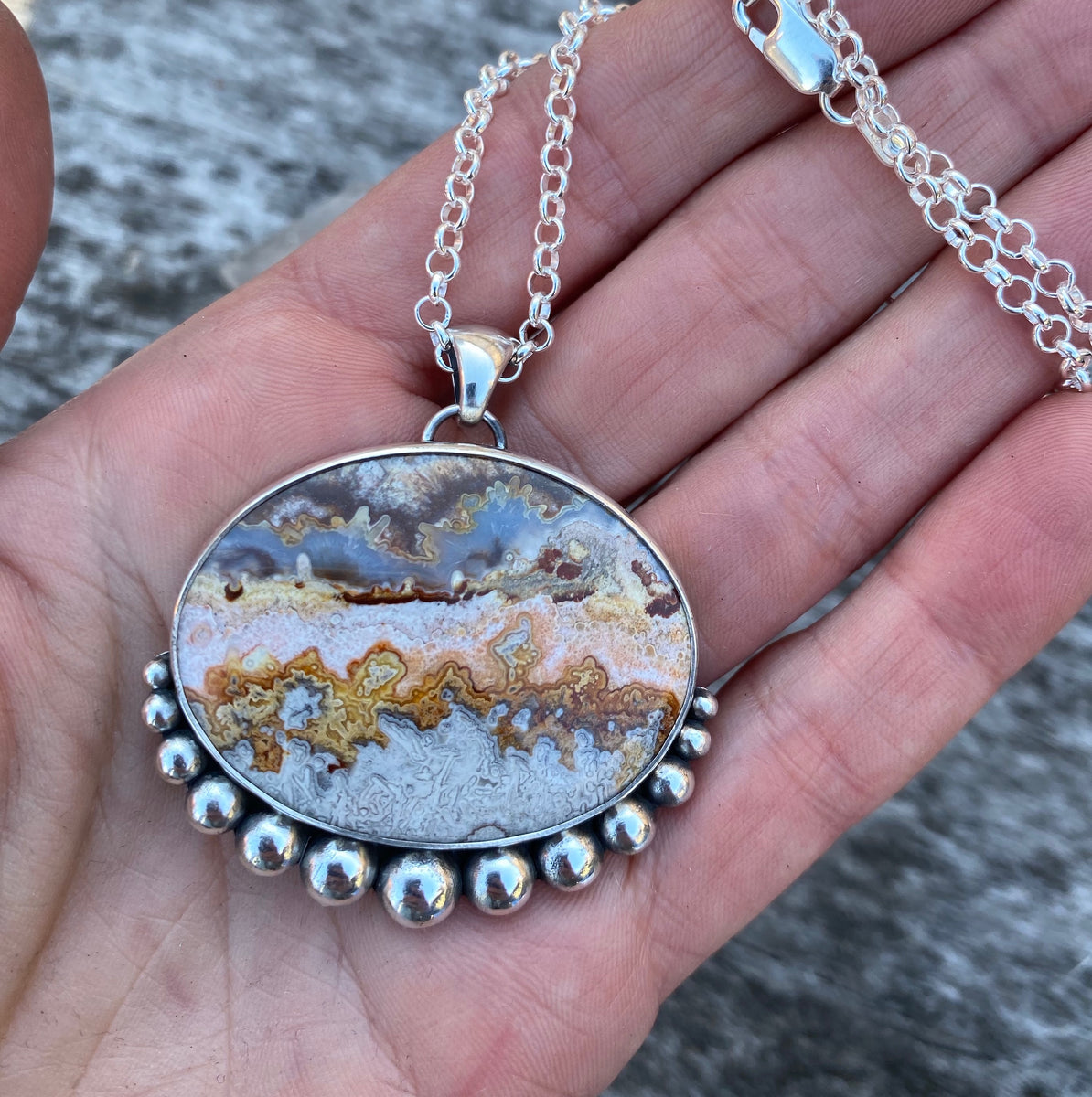 Huge Crazy Lace Agate Bubble Necklace- Sterling Silver and Lace Agate ...