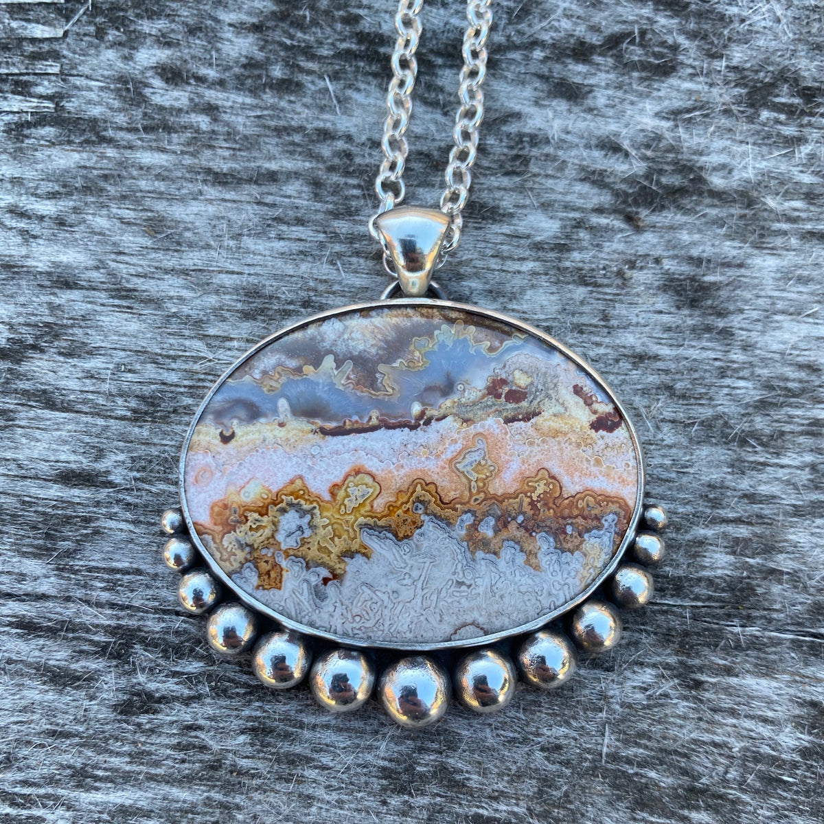 Huge Crazy Lace Agate Bubble Necklace- Sterling Silver and Lace Agate ...